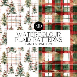 Watercolour Christmas Plaid Seamless Pattern, Christmas Tree Clipart ...