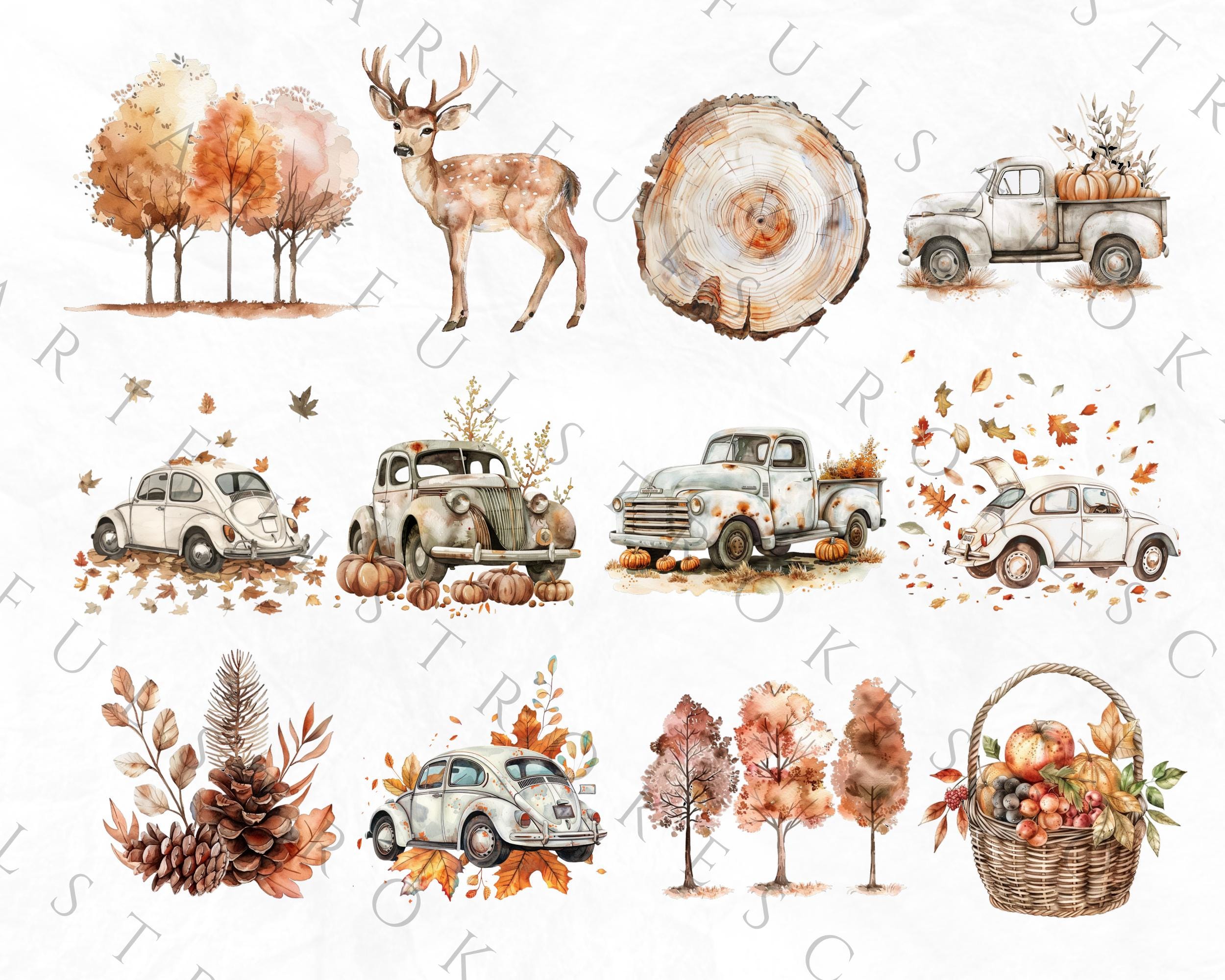 100 Watercolour Rustic Autumn Clipart, Fall Clipart, Cozy Autumn PNG ...