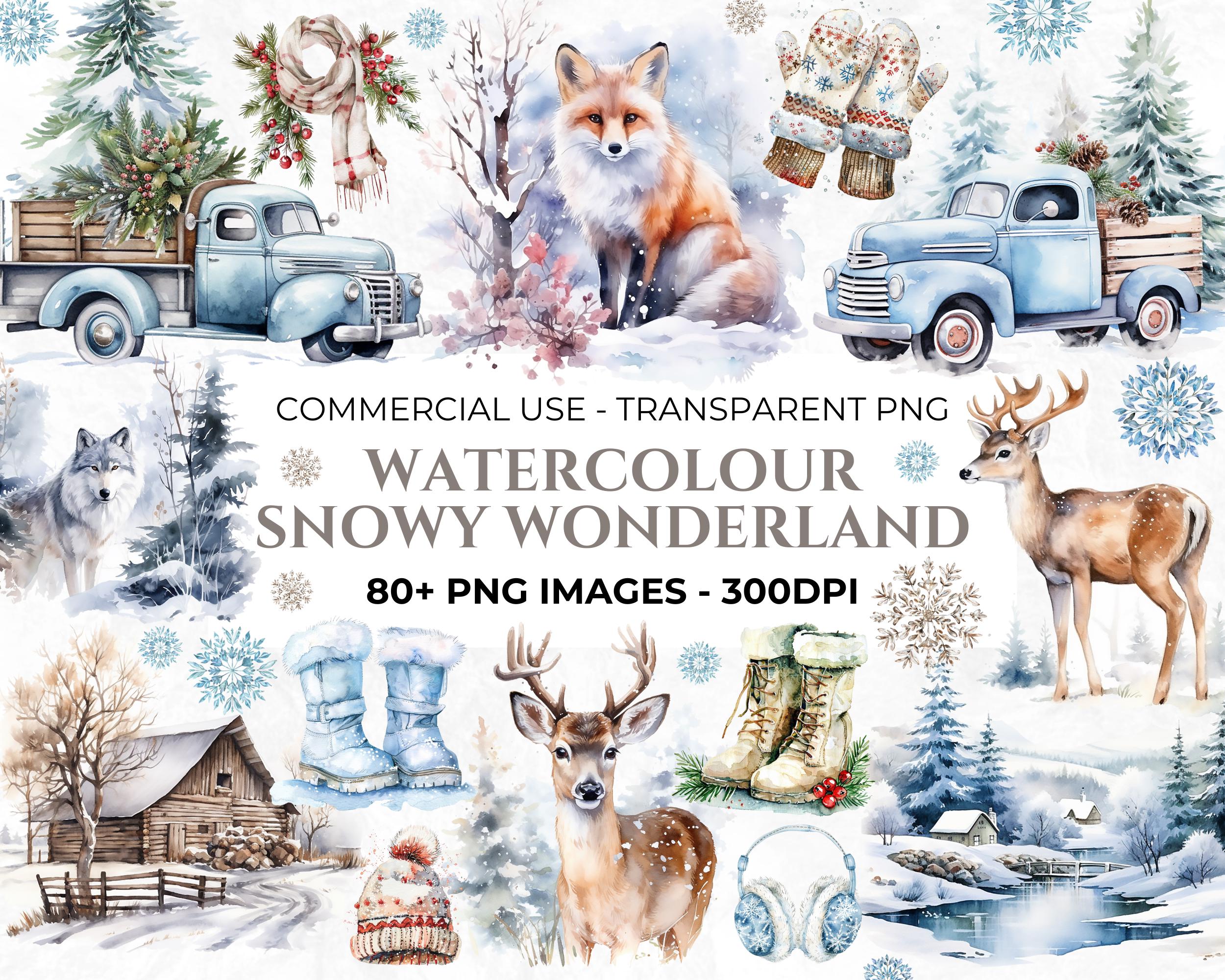 80 Winter Wonderland Christmas Clipart, Christmas Cards, Elements for ...
