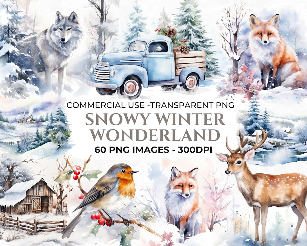 60 Winter Wonderland Christmas Clipart, Christmas Cards, Elements for ...