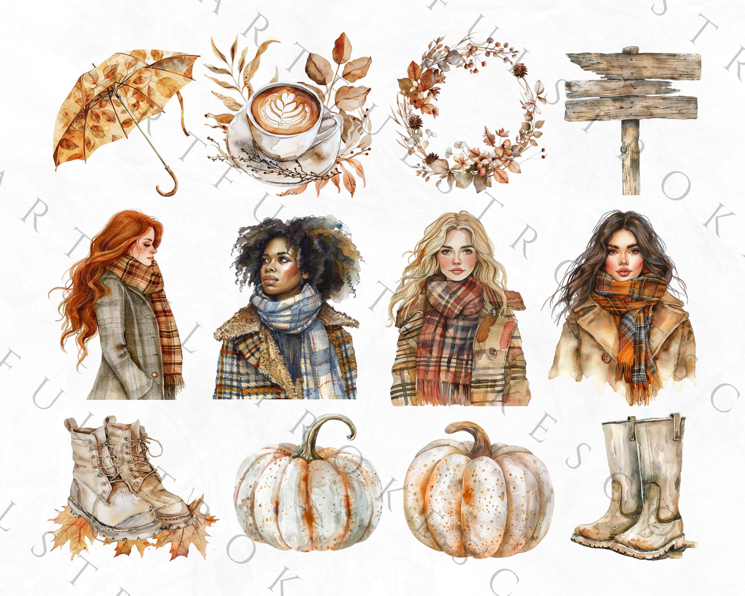 100 Watercolour Rustic Autumn Clipart, Fall Clipart, Cozy Autumn PNG ...