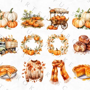 70 Watercolour Pumpkin Spice Clipart, Pumpkin Pie Clipart, Autumn ...