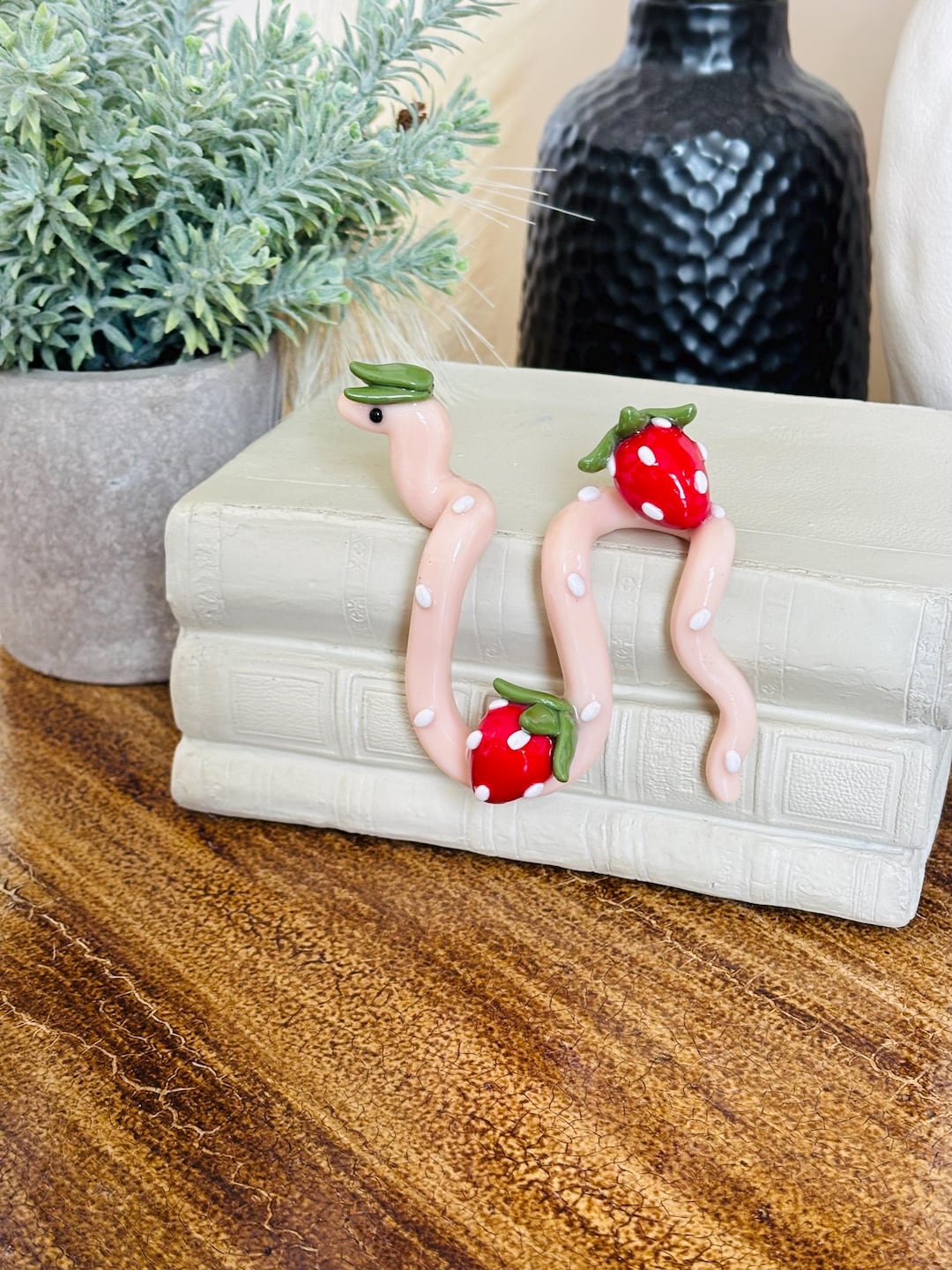Strawberry Snake Shelf Perch - Bookshelf Decoration - Etsy