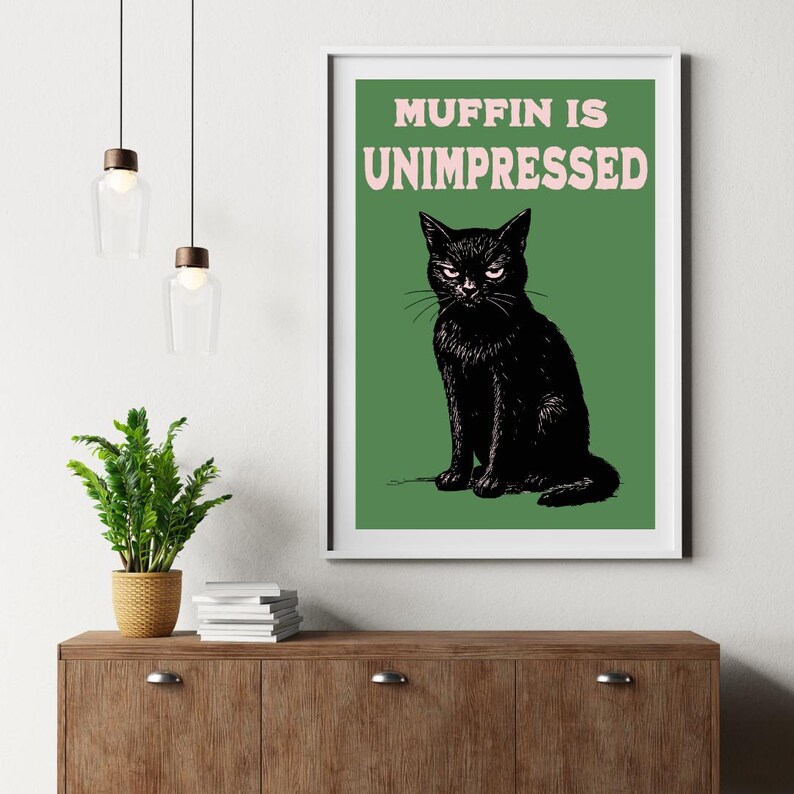 Unimpressed Cat Wall Art, Feline Themed Print, Moody Cat Art, Interior ...