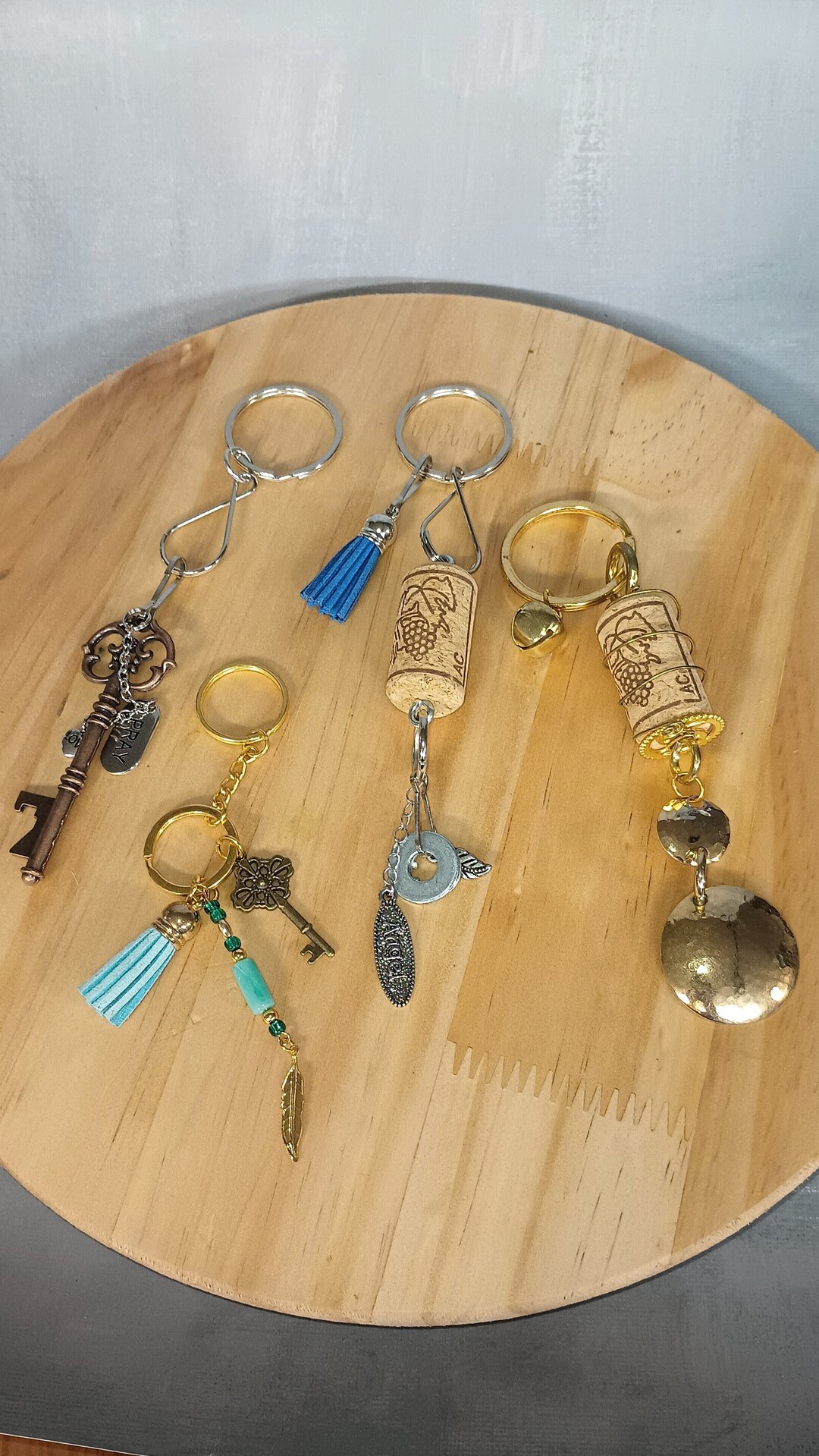 Lot 2 of 4 Cork Upcycled Keychains With Quaint Charms and Jewelry Parts ...