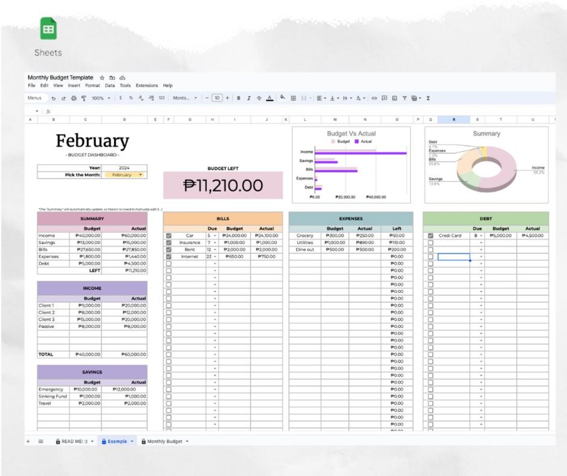 Monthly Budget Spreadsheet Template - Etsy
