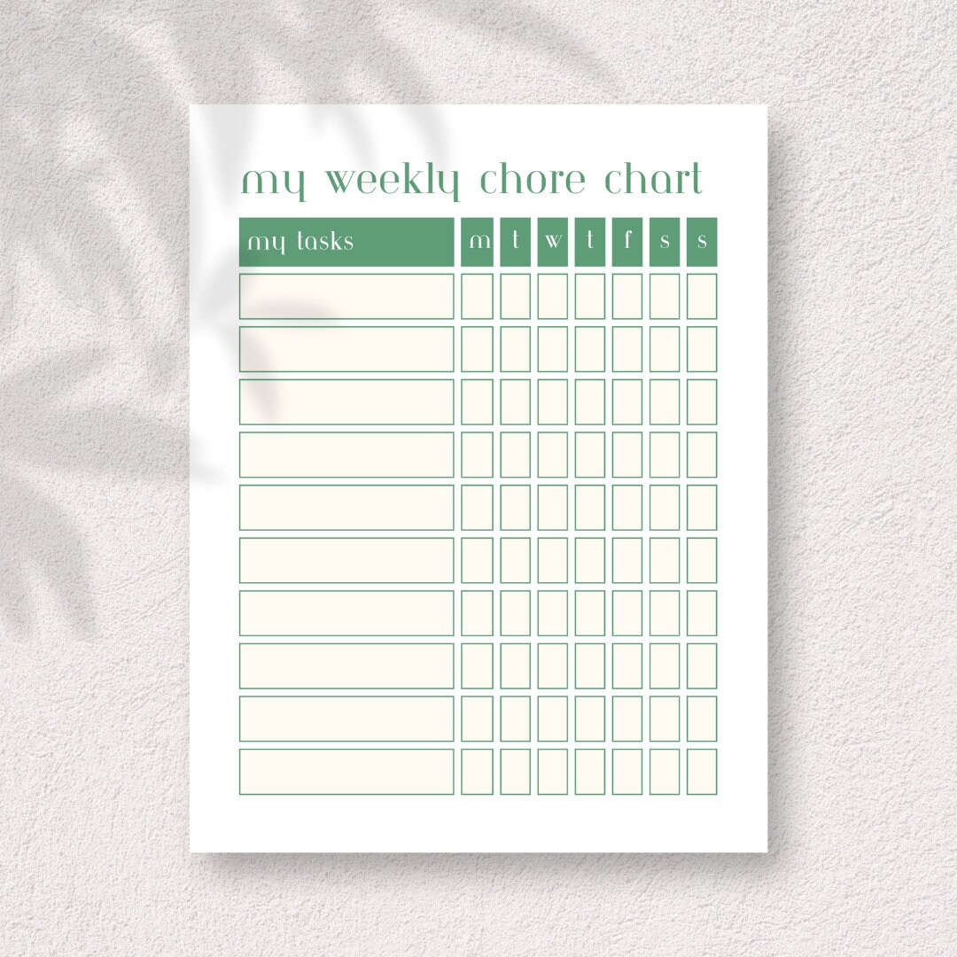 Kids Chore Chart Minimalist Kids Chore Chart Task Tracker for Kids Sage ...