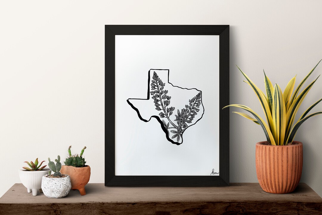 DIGITAL DOWNLOAD Southwestern Art State of Texas Outline Bluebonnet ...