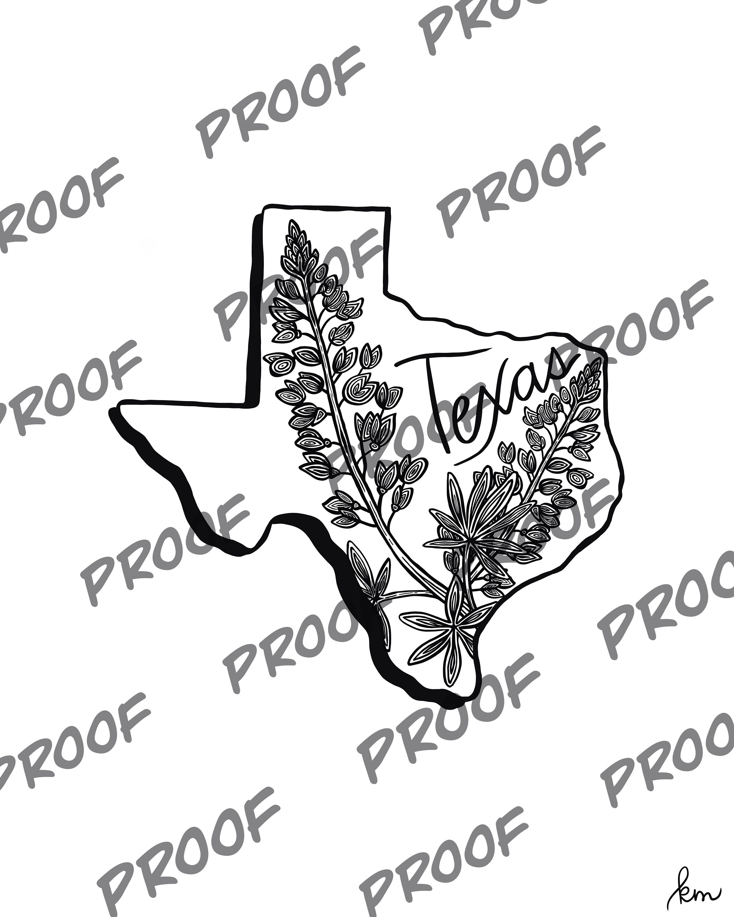 DIGITAL DOWNLOAD Southwestern Art State of Texas Outline Bluebonnet ...