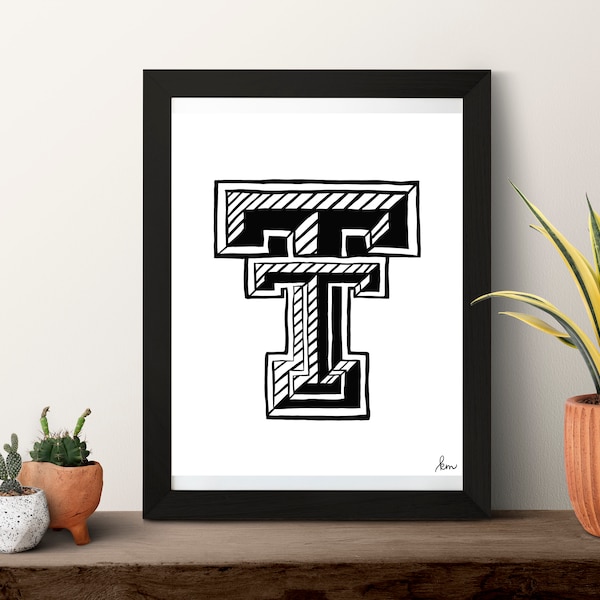 Black and White Texas Tech Art - Etsy