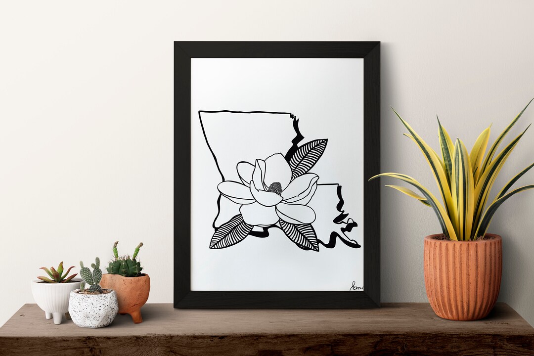 DIGITAL DOWNLOAD Southern Art State of Louisiana Outline Magnolia ...