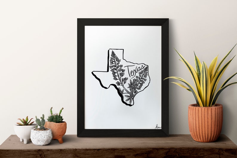 DIGITAL DOWNLOAD Southwestern Art State of Texas Outline Bluebonnet ...