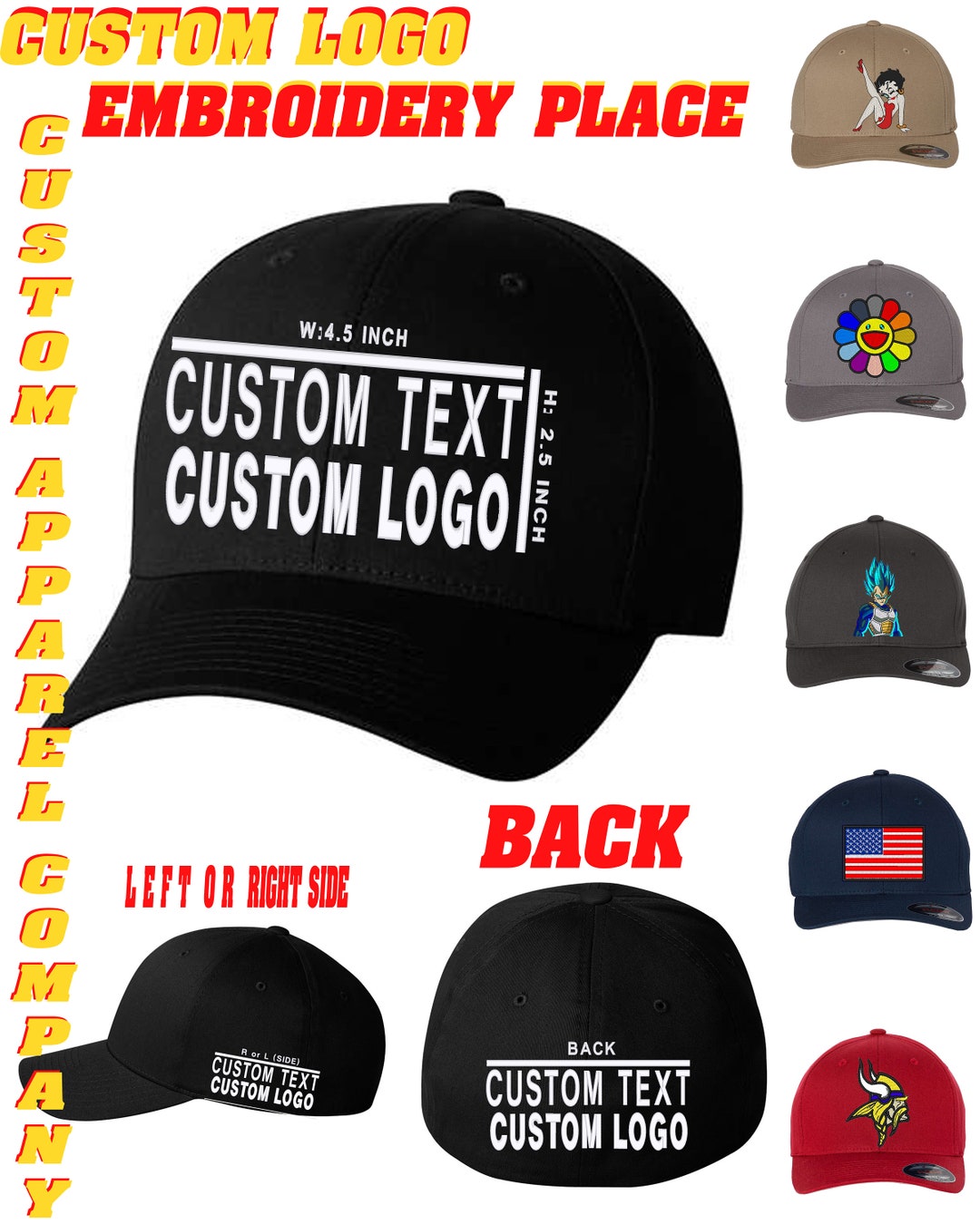 Flexfit, Embridery on Hat, Custom Hat,logo on Hat, Custom Design ...
