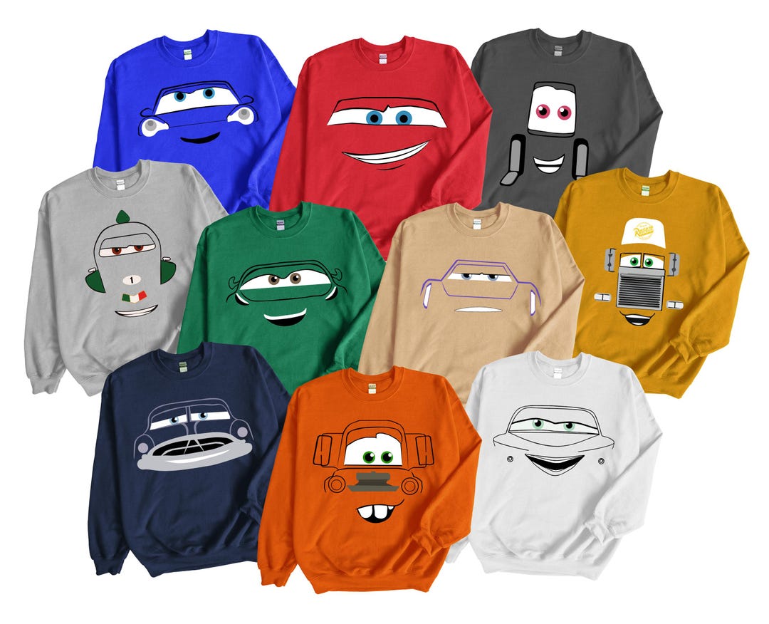 Disney Cars Face Outline Sweatshirt, Disney Car Face, Cars Group Shirt ...