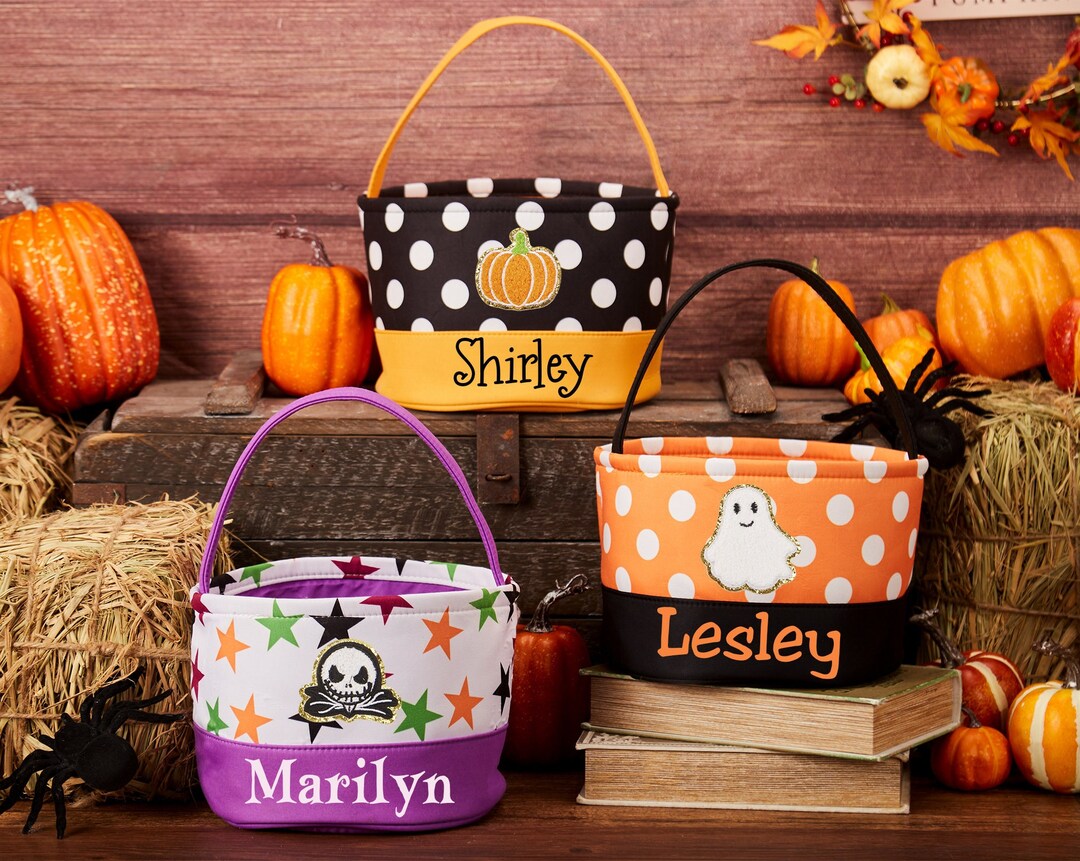 Kids Halloween Basket Personalized Halloween Bucket Monogram - Etsy