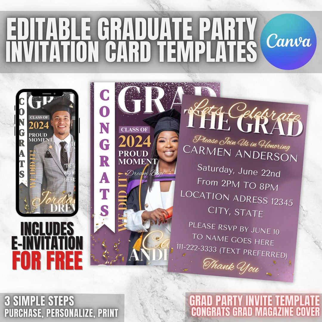 Editable Electronic & Print Party Invitation Card - CONGRATS GRAD ...