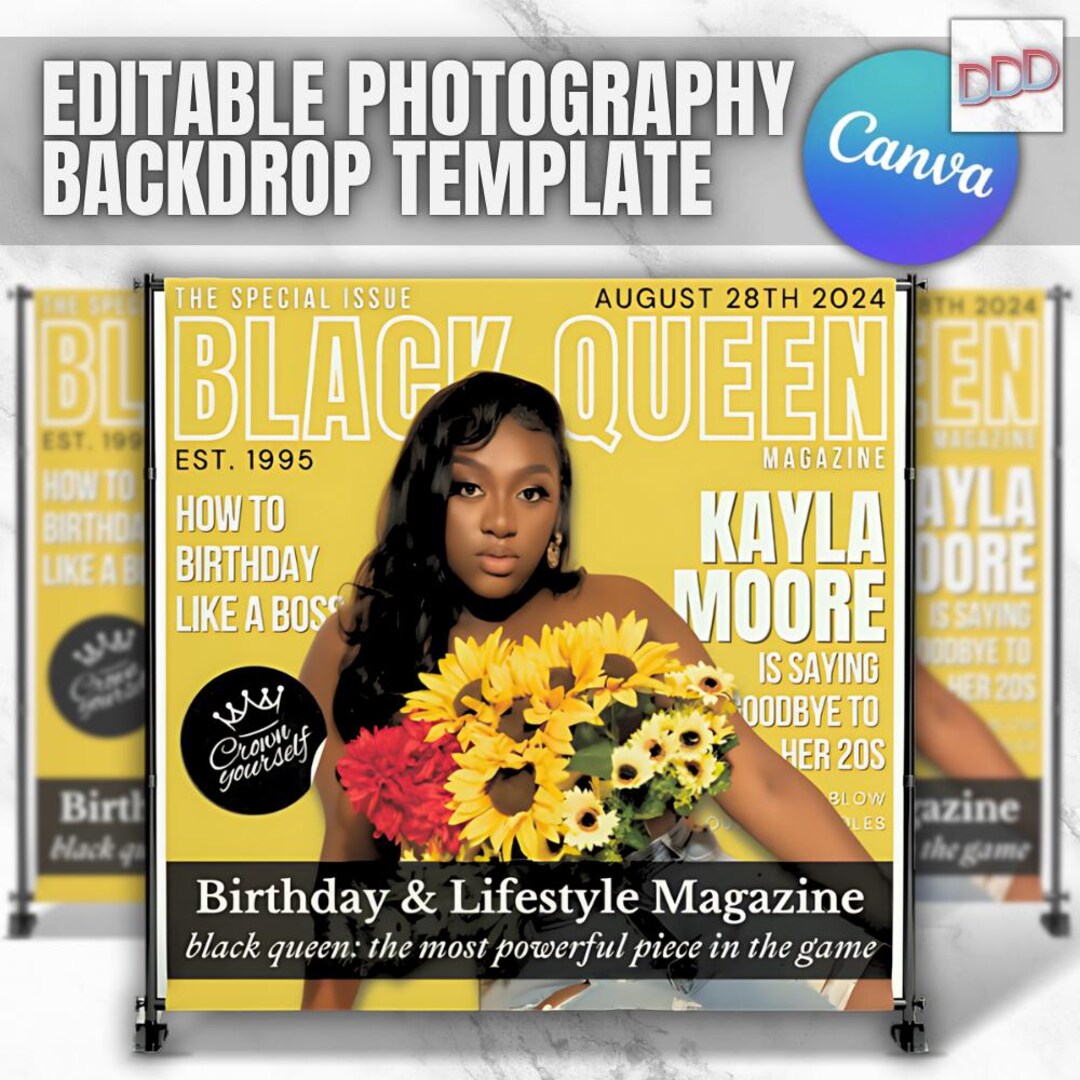 Womens Bday Party Decor Black Queen Magazine Cover Birthday Backdrop ...