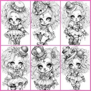 28 Grayscale Coloring PDF, Images of Super Cute Clown Cuties - Etsy