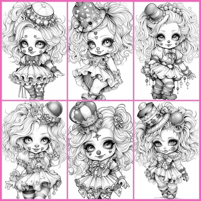 28 Grayscale Coloring PDF, Images of Super Cute Clown Cuties - Etsy