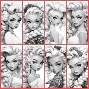 34 Grayscale Coloring, PDF, Images of Glam Hair 2 - Etsy