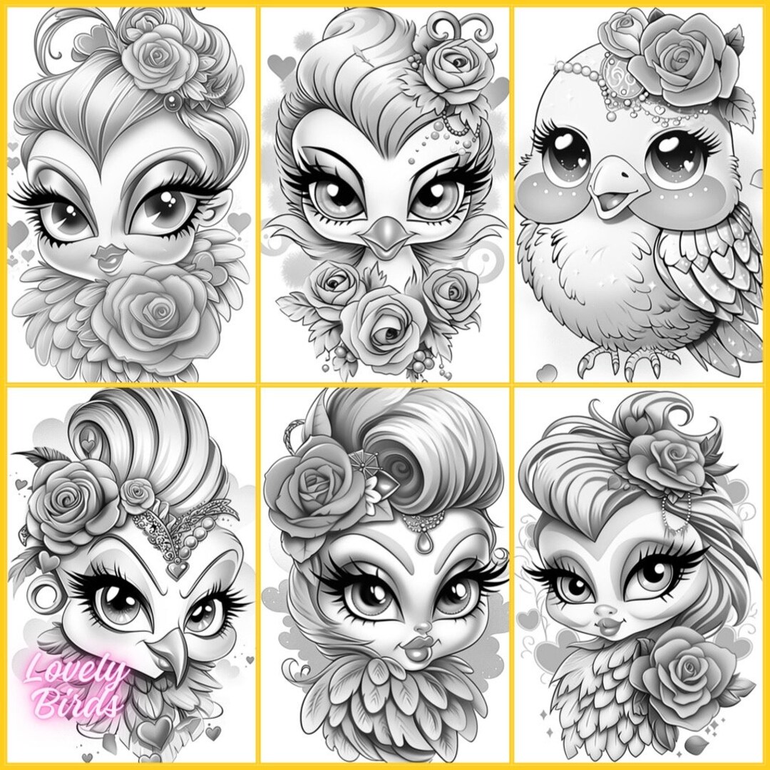 24. Grayscale Coloring PDF Images of Super Cute, Lovely Birds. - Etsy