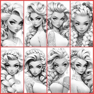 34 Grayscale Coloring, PDF, Images of Glam Hair 2 - Etsy