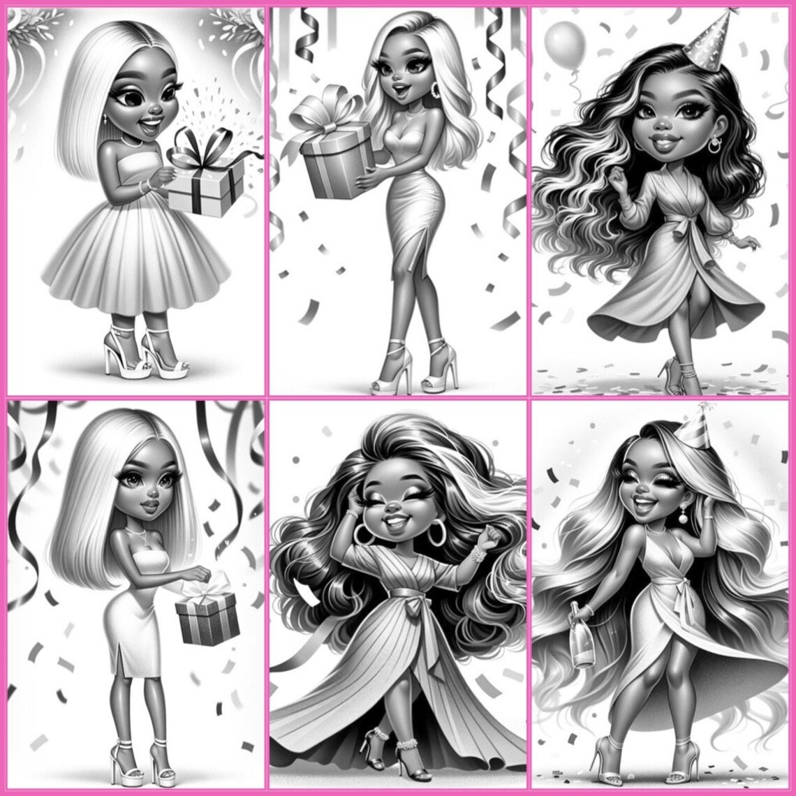 25. Grayscale Coloring PDF Images of Super Cute Ladies, Enjoying a ...
