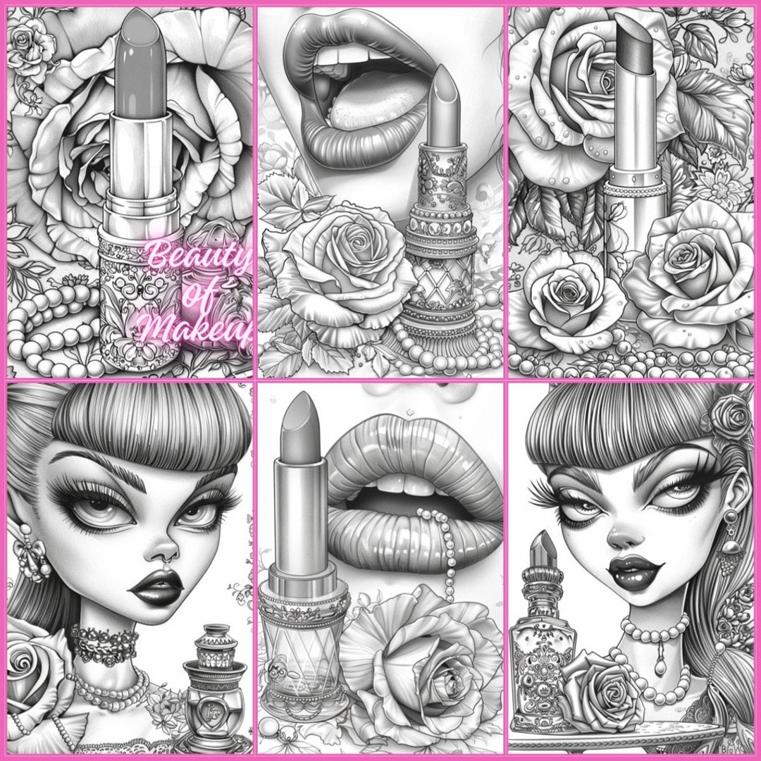 27 Grayscale Coloring PDF Images of Beauty of Make Up - Etsy