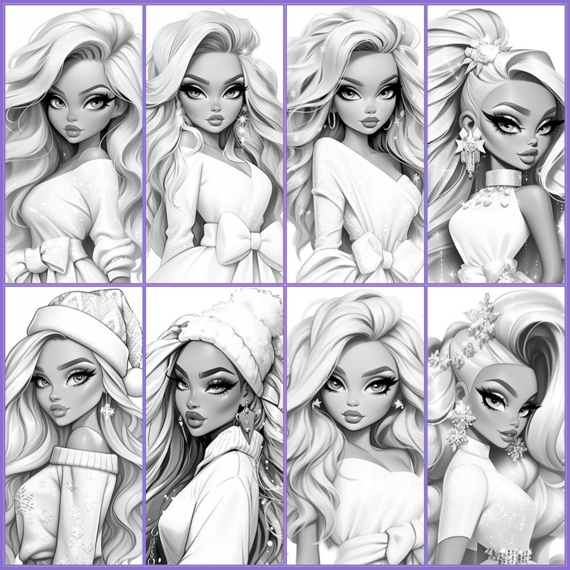 32. Grayscale Coloring, PDF Images. Beautiful Girls Having Winter ...