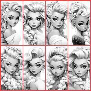 34 Grayscale Coloring, PDF, Images of Glam Hair 2 - Etsy