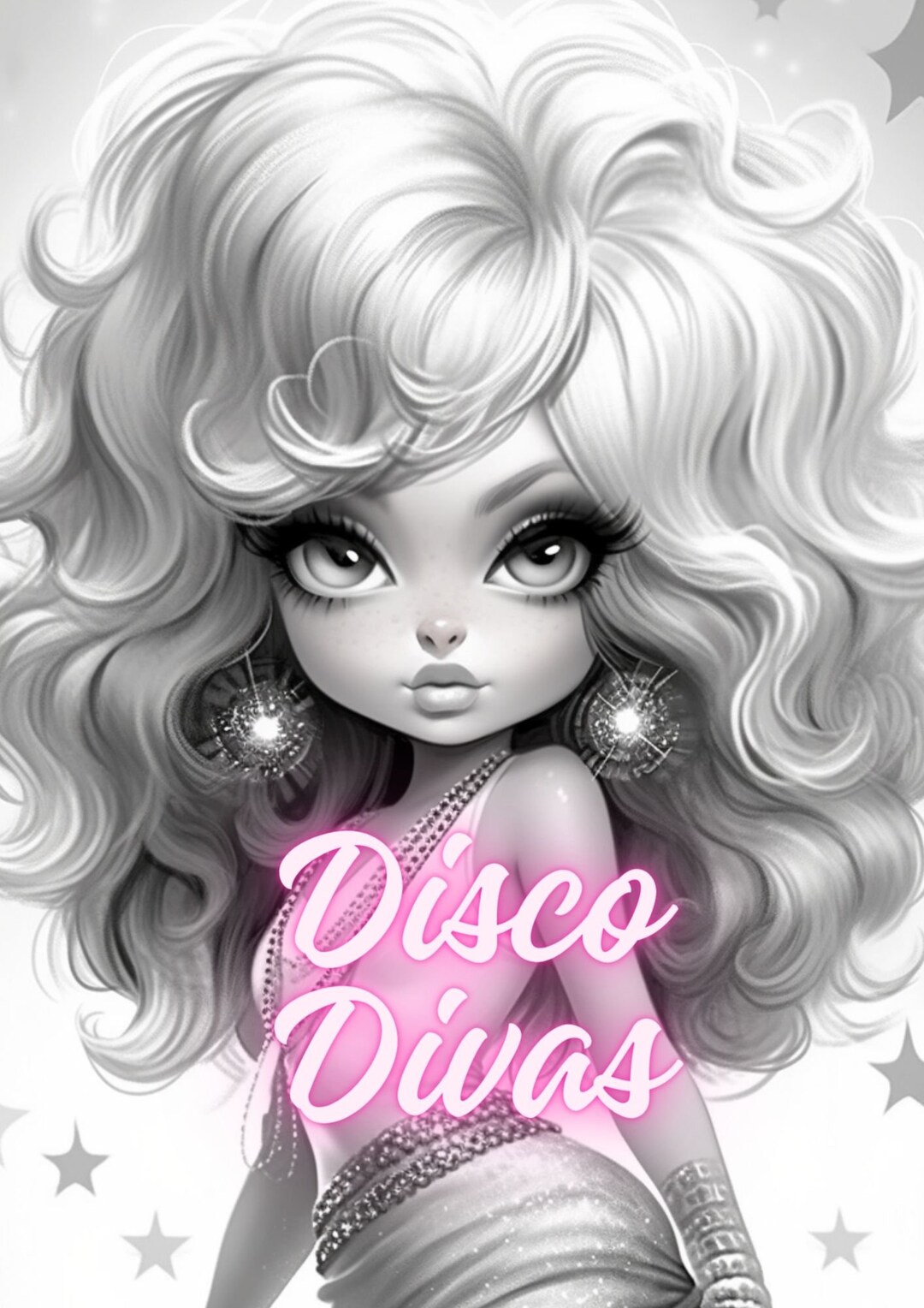 40 Grayscale Coloring PDF, Images of Beautiful Disco Divas - Etsy