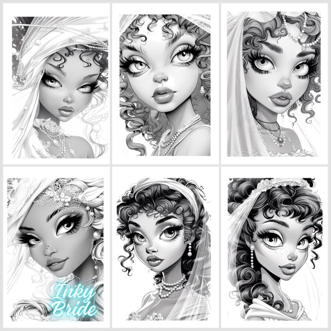 Grayscale Bride Coloring Pages: 24 Inky Illustrations (PDF) - Etsy