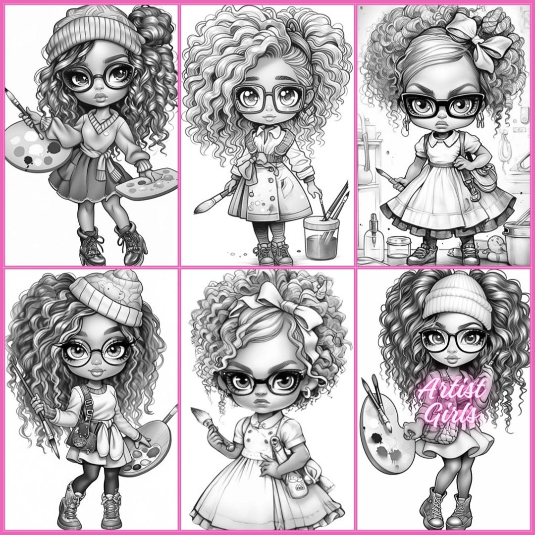 22. Grayscale Coloring PDF Images of Cute Artist Girls. - Etsy