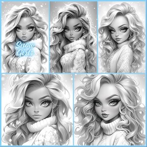 24 Grayscale Coloring PDF, Images of Beautiful Snow Girls - Etsy