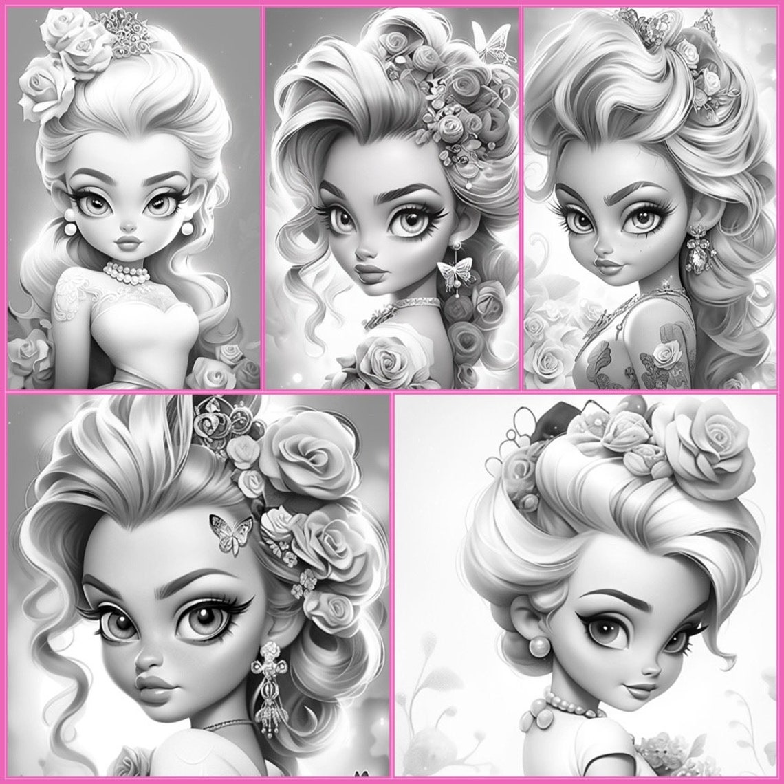 25 Grayscale Coloring PDF Images of Beautiful Love Ladies - Etsy