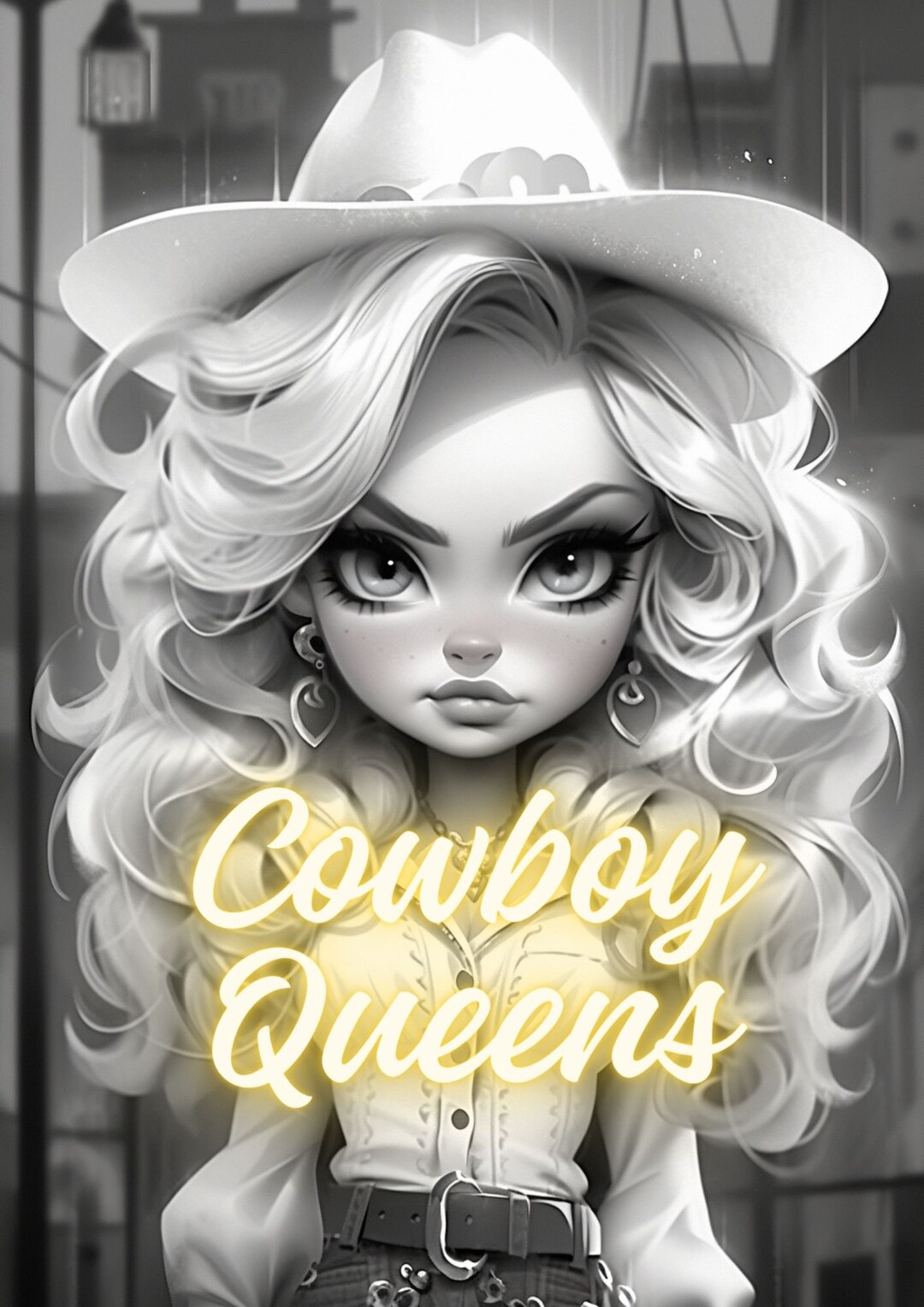 30 Grayscale Coloring PDF Images of Super Cute, Cowboy Queens - Etsy