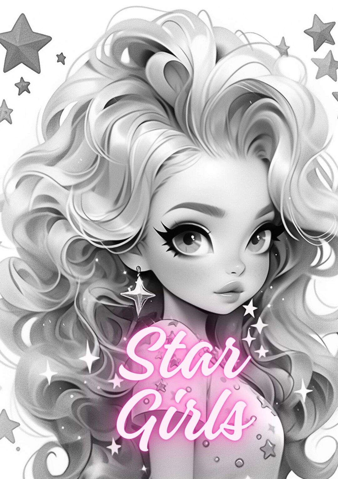 23. Grayscale Coloring PDF, Images of Pretty Star Girls - Etsy