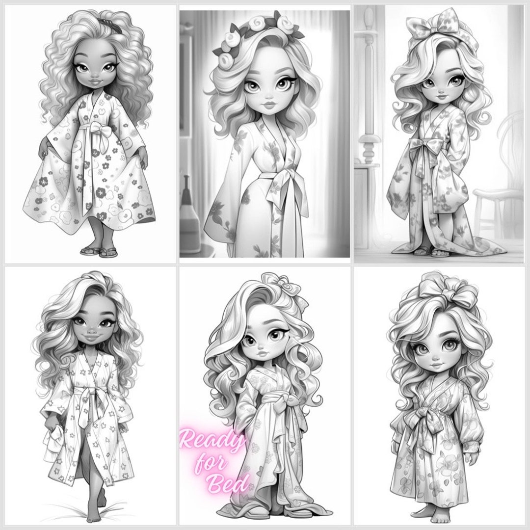 27 Gray Scale Coloring PDF Images of Super Cute Girls That Are Ready ...