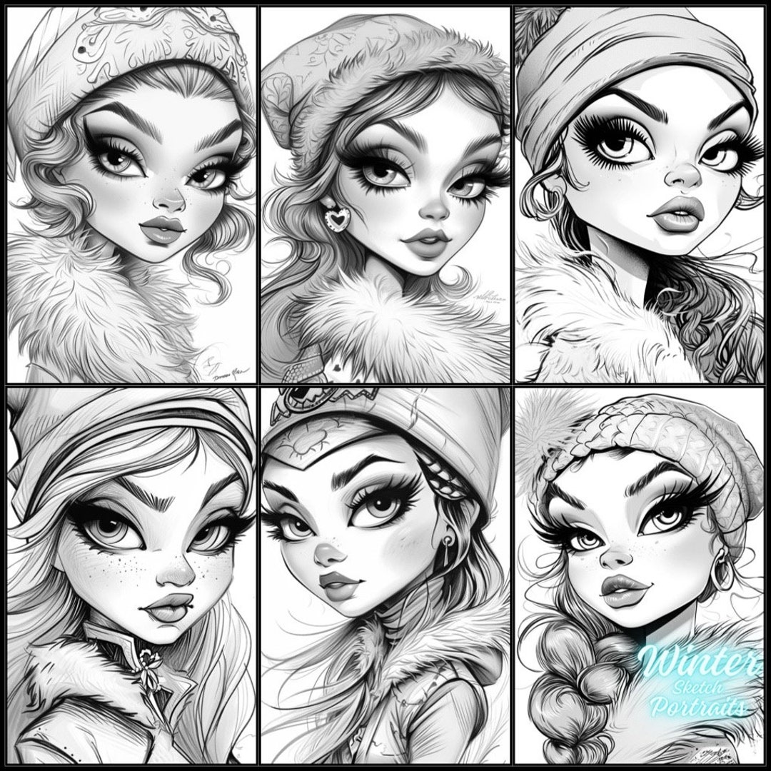 29 Grayscale Line, Art Coloring PDF, Images of Winter Sketch Portraits ...