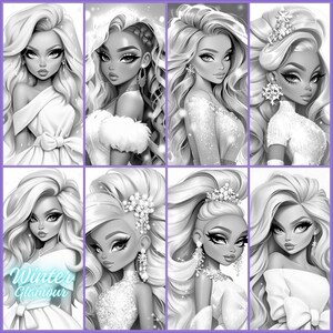 32. Grayscale Coloring, PDF Images. Beautiful Girls Having Winter ...