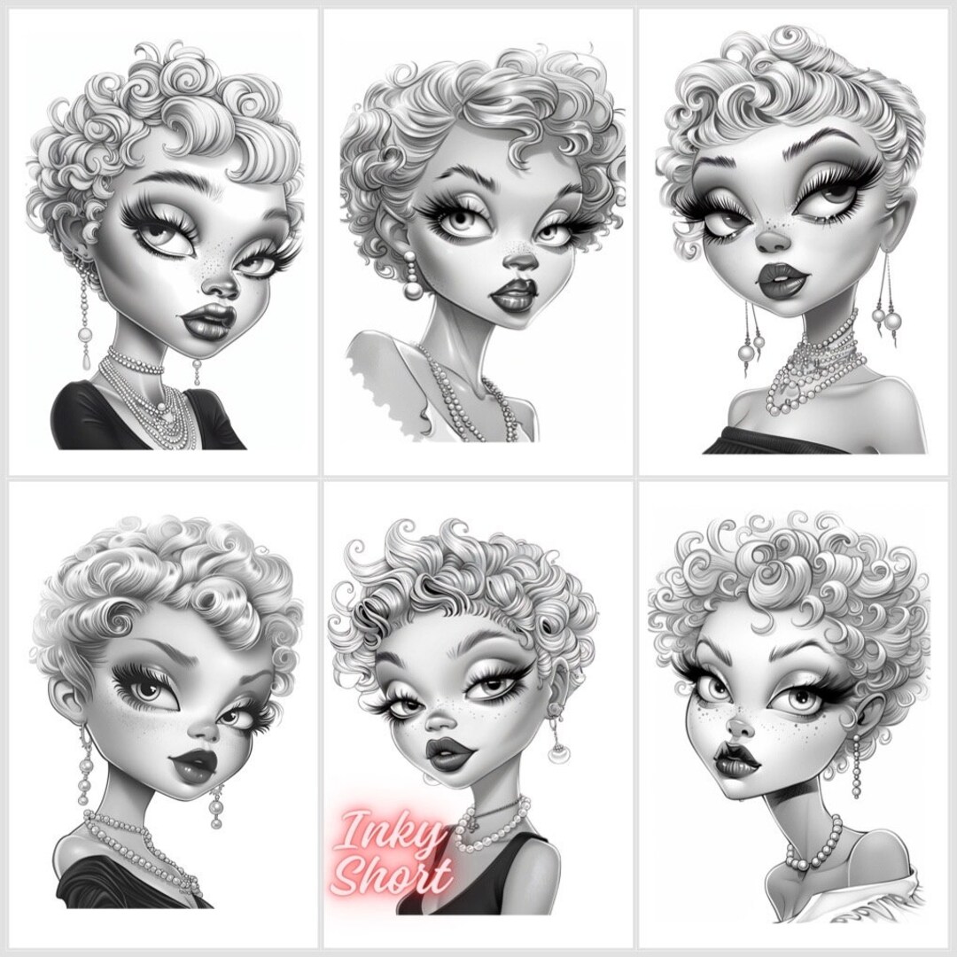 Grayscale Ladies Coloring Pages: 26 Inky Art Images (PDF Download) - Etsy