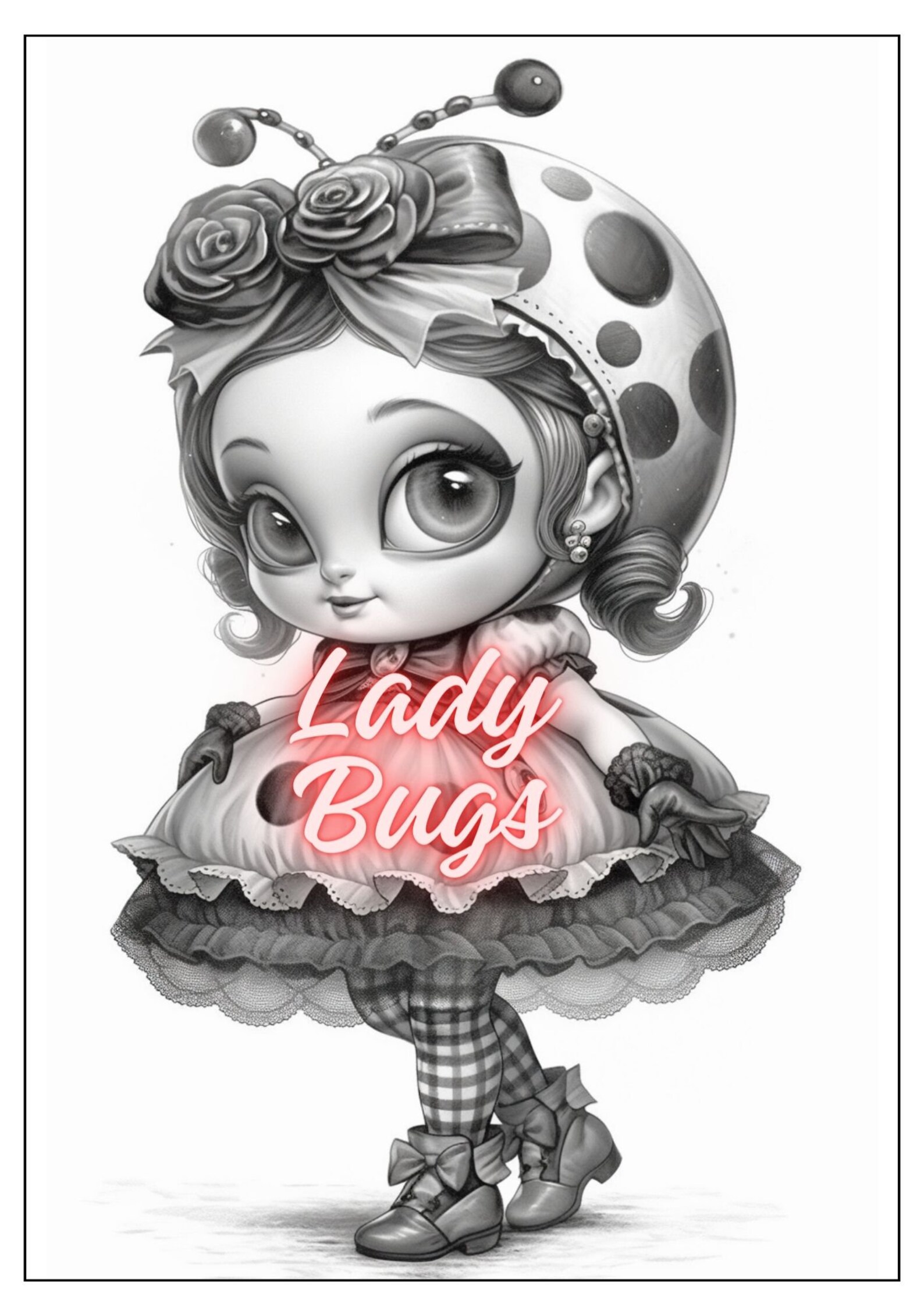 24 Grayscale, Coloring PDF Images of Cute Little Lady Bugs - Etsy