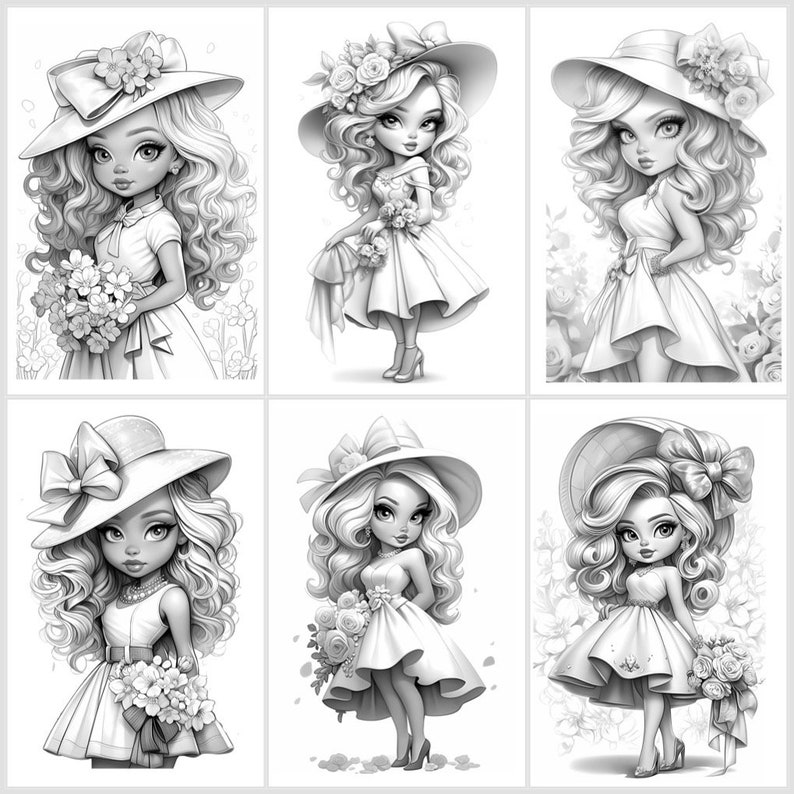 27. Grayscale, Beautiful Coloring PDF Images of the Look. - Etsy