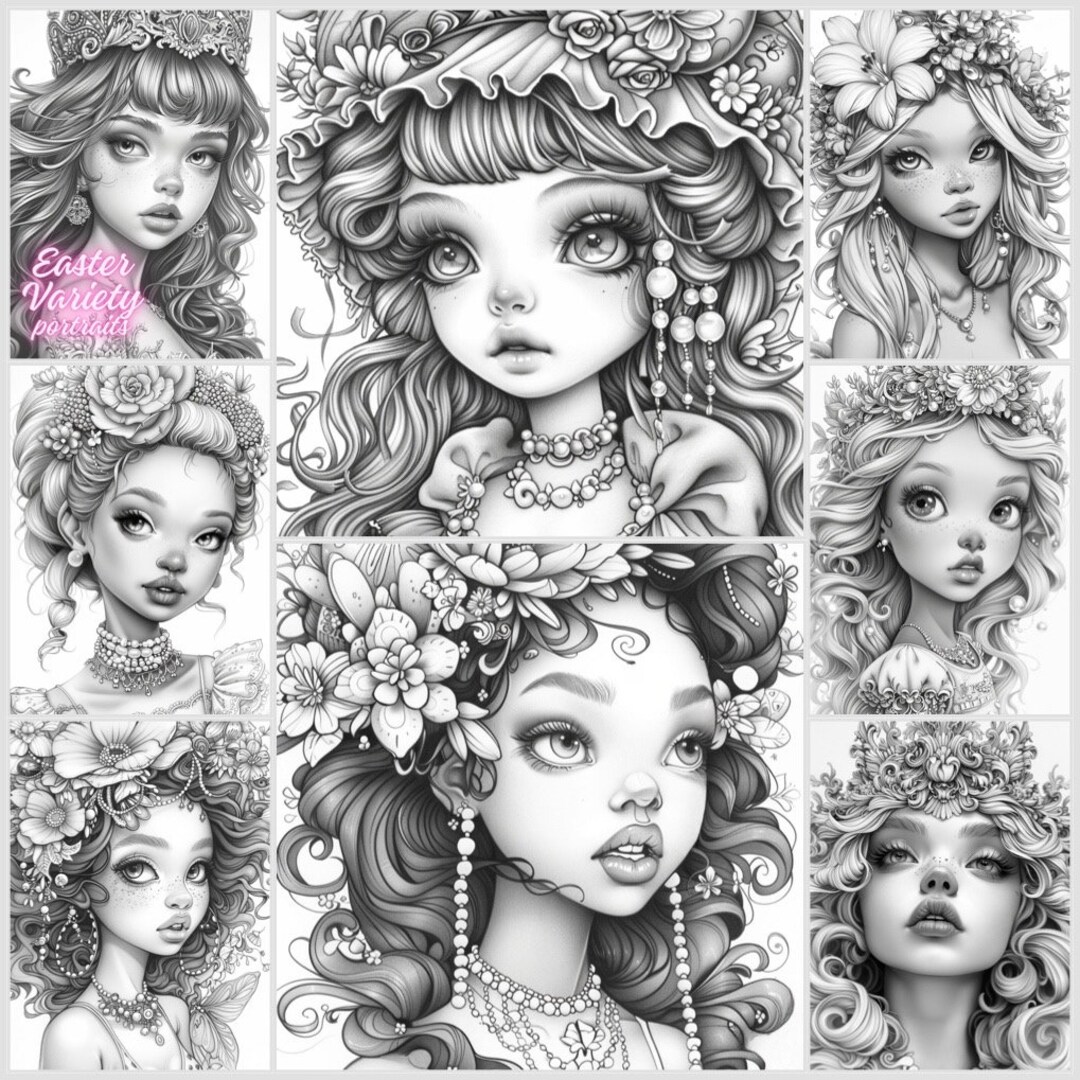 54 Grayscale Coloring PDF, Images of Beautiful Easter Variety Portraits ...