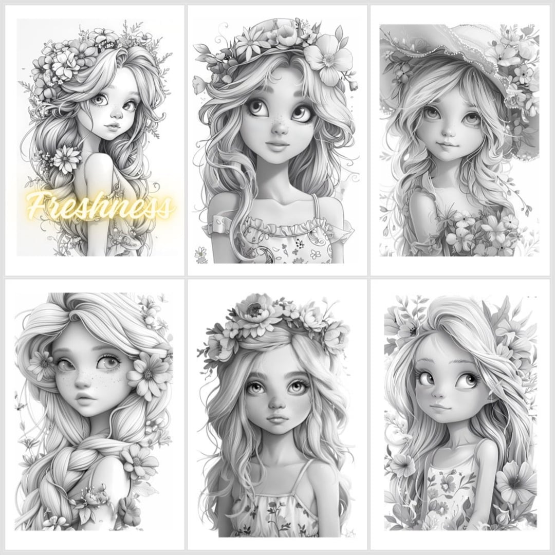 25. Grayscale Coloring PDF Images of Super Cute Freshness, Girls. - Etsy