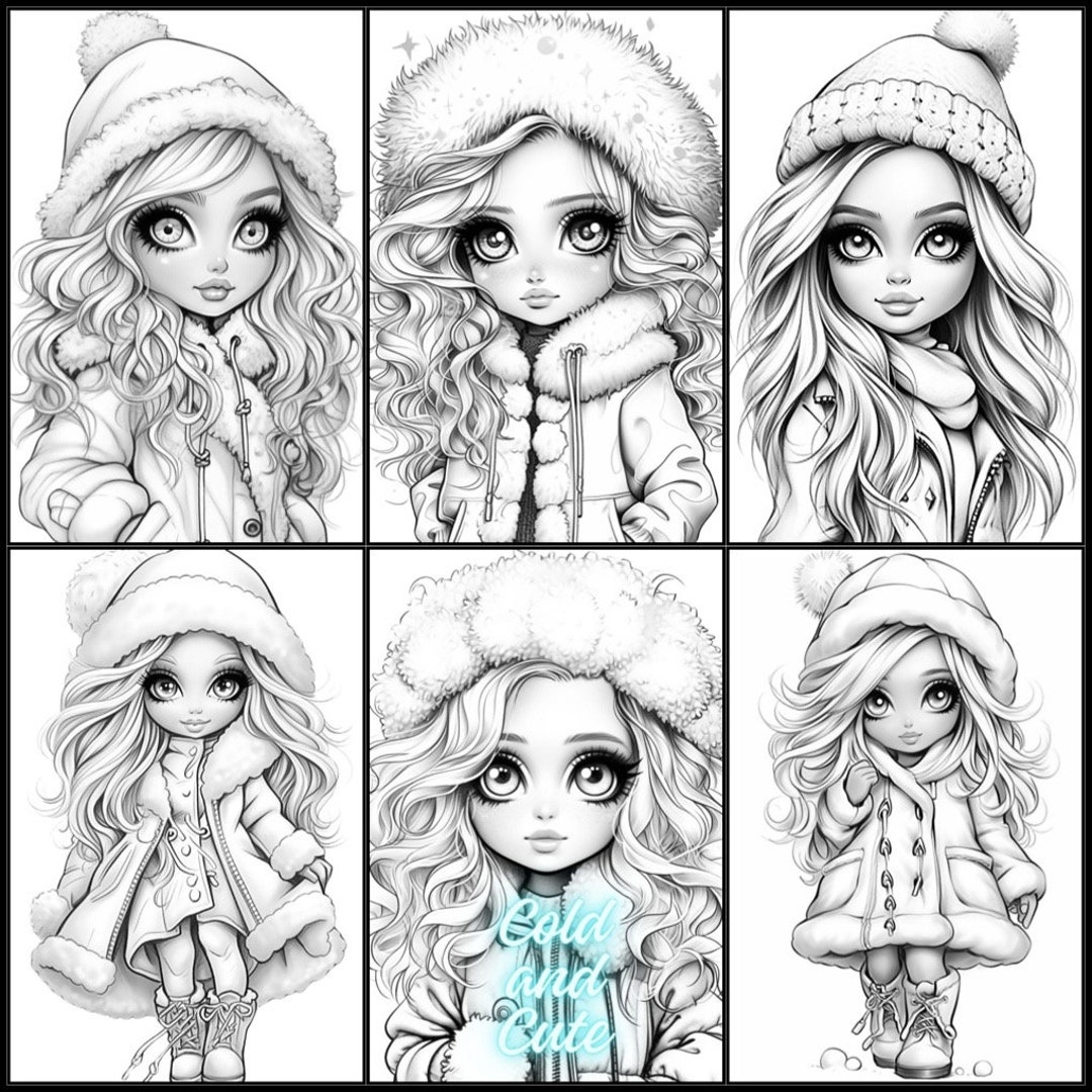 24 Grayscale Coloring PDF, Images of Cold and Cute Girls - Etsy