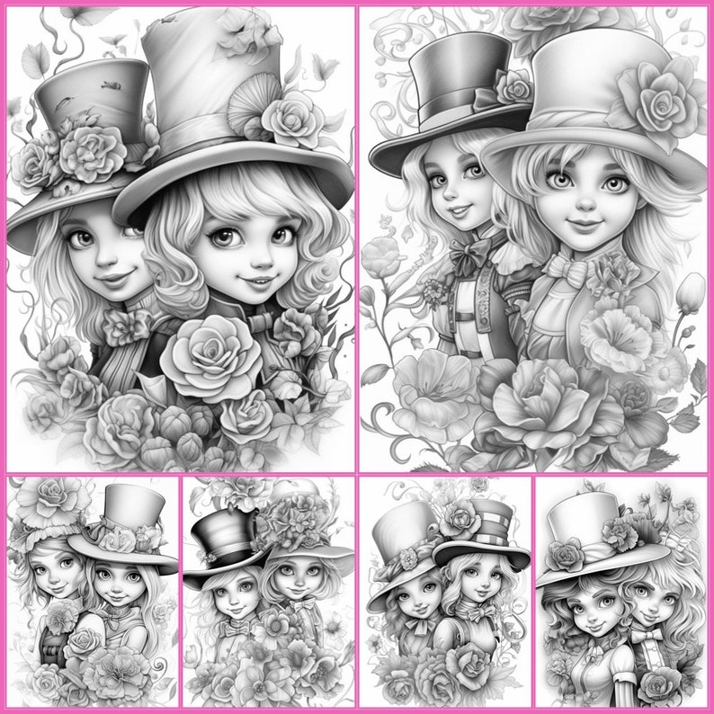 21. High Quality Grayscale Coloring PDF, Images of Flower Friends. - Etsy