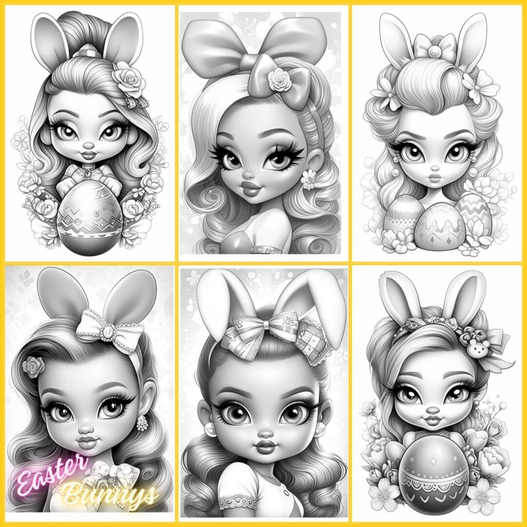 26. Grayscale Coloring PDF Images of Super Cute Easter Bunny’s - Etsy