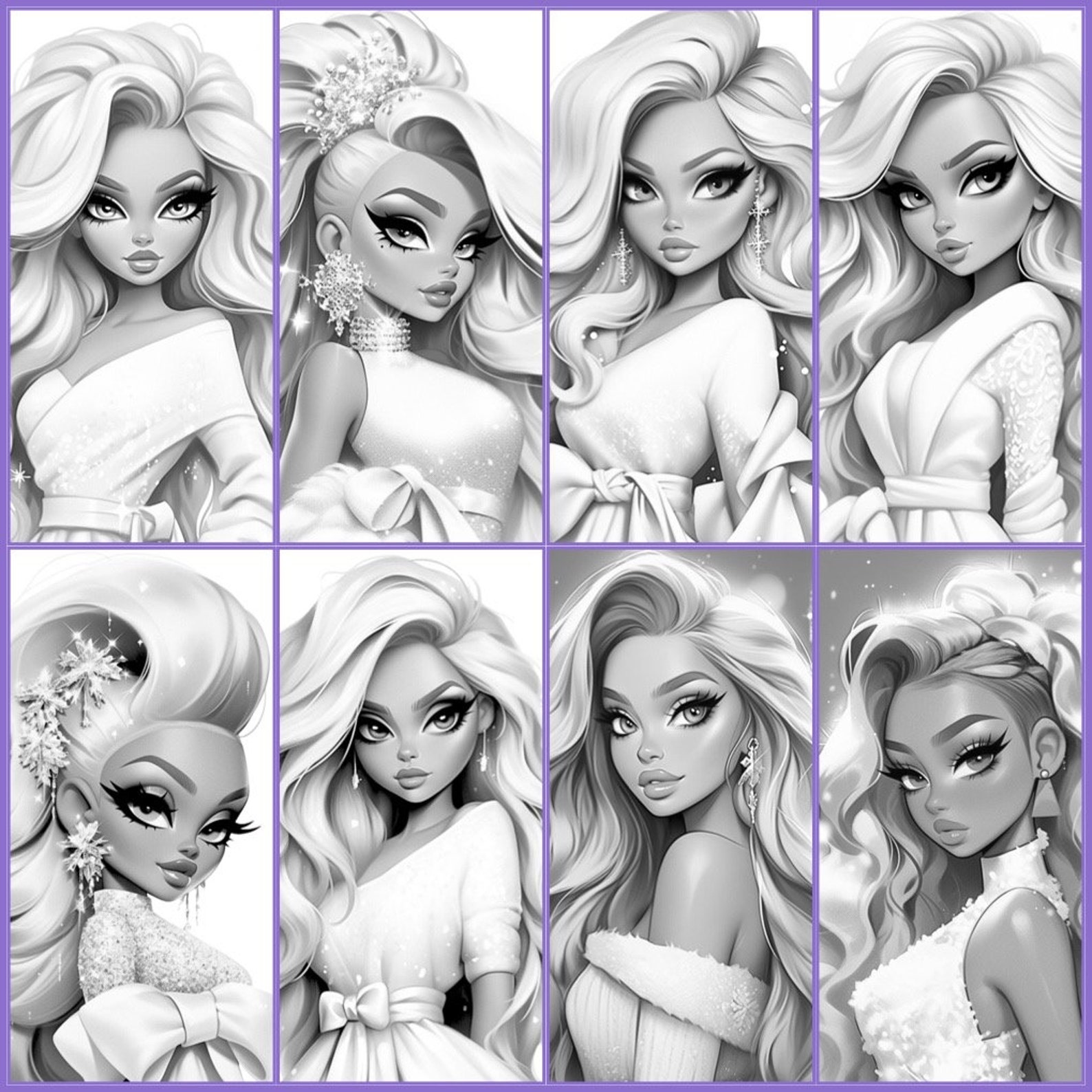 32. Grayscale Coloring, PDF Images. Beautiful Girls Having Winter ...