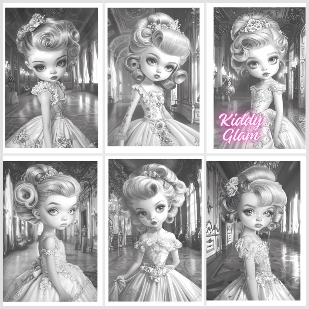 23. Grayscale Coloring PDF Images of Super Cute Kiddy Glam. - Etsy